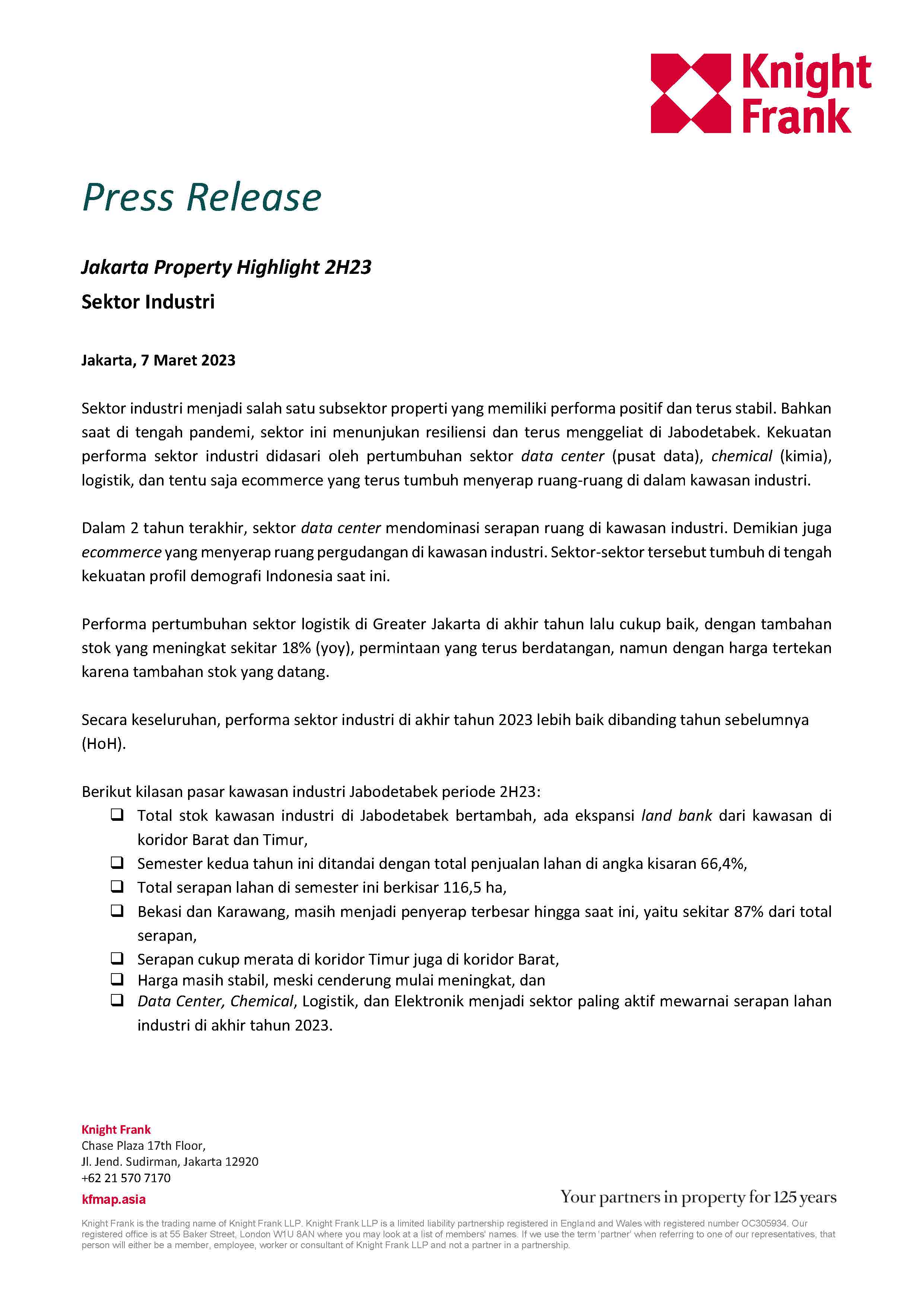 Rilis Pers - Jakarta Property Highlight 2H23 Sektor Industri | KF Map ...